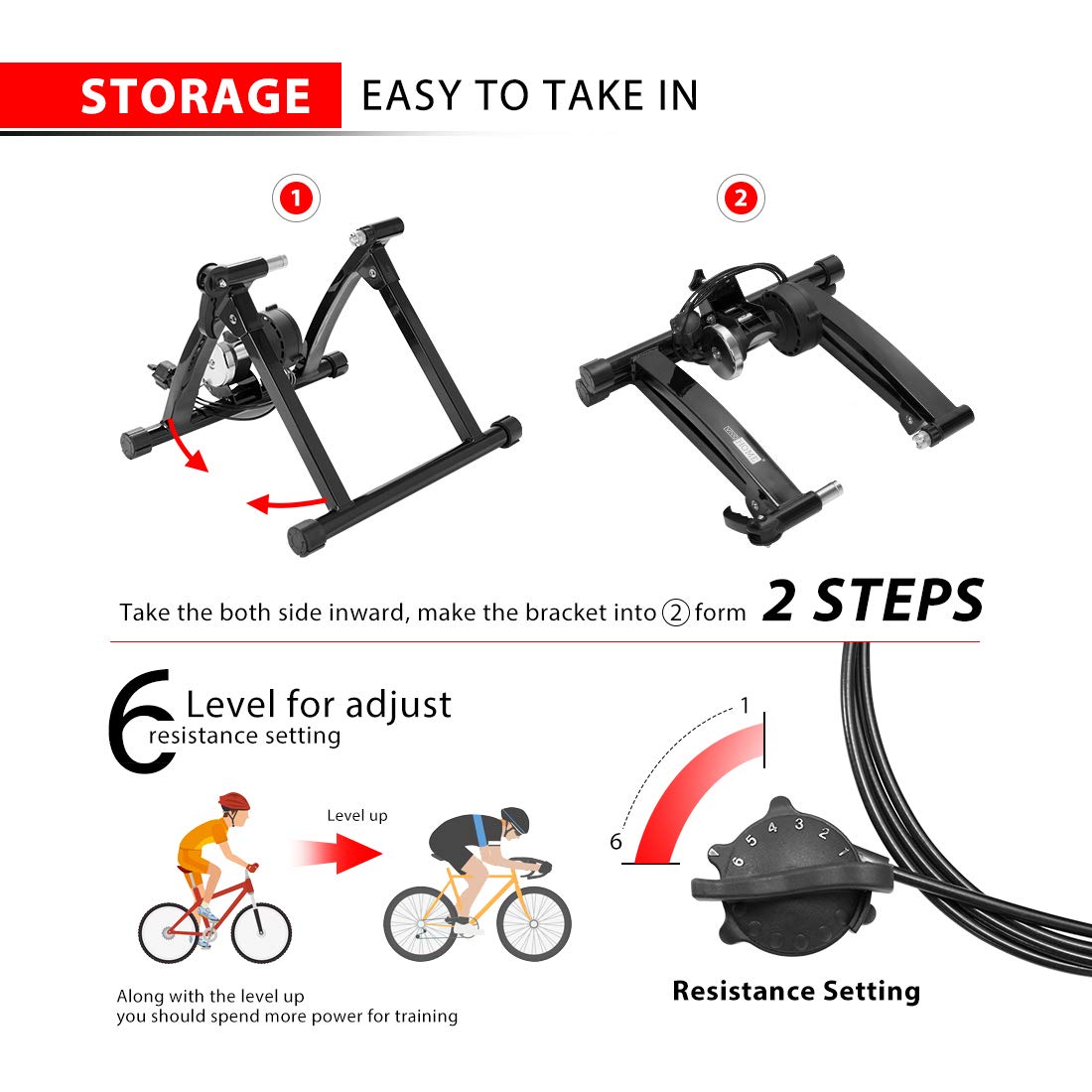 VIVOHOME 6 Variable Speed Level Heavy Duty Steel Indoor Bike Trainer Stand 26" to 29" Bicycle Riding Exercise Machine with Magnetic Flywheel