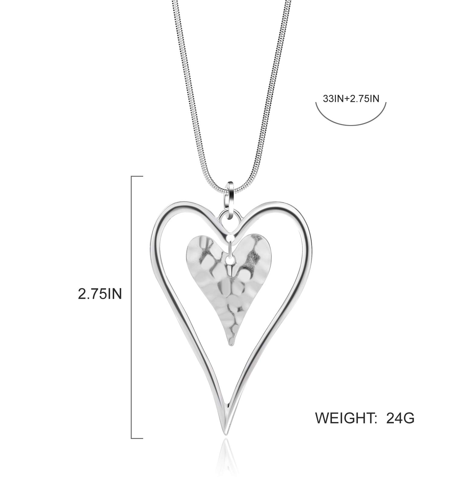 welbijoux Long Heart Necklace for Women Silver Chain Pendant Y Necklace Set Statement Pendant Chic Jewelry With Gifts Box