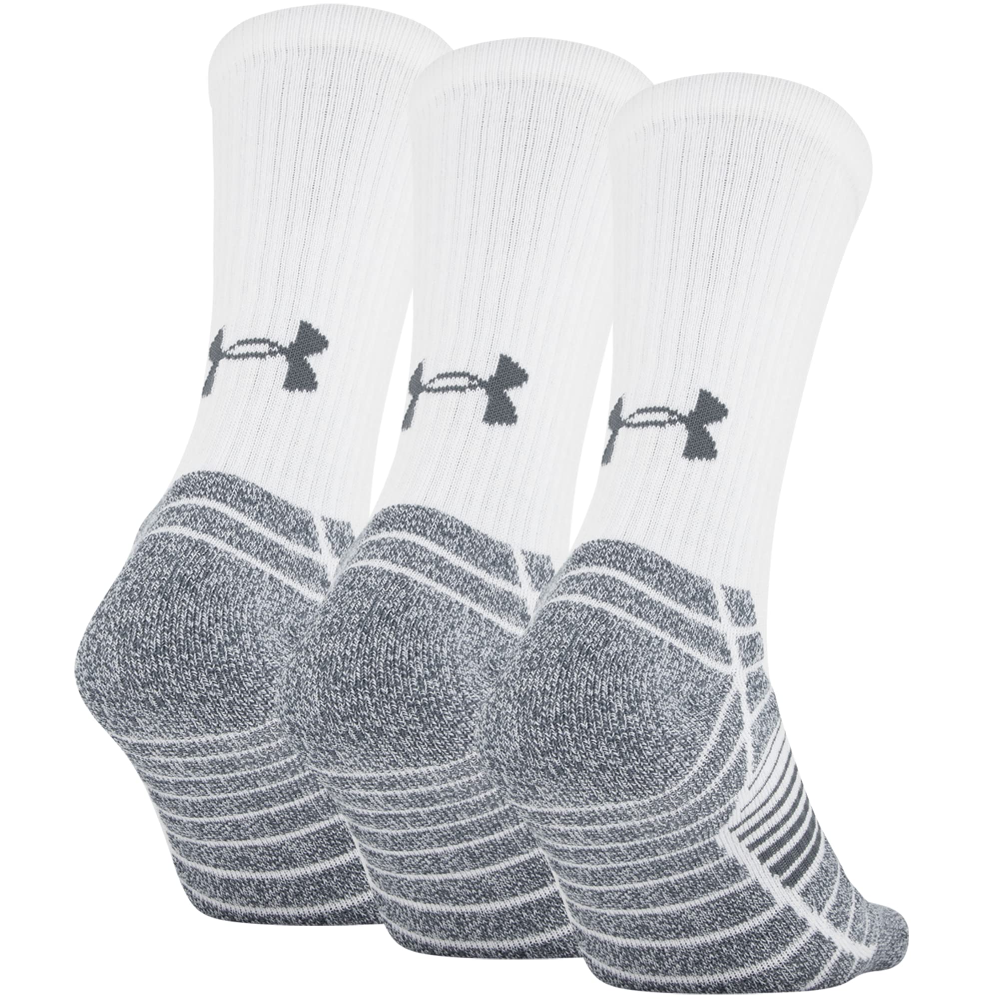 Under Armour Adult Elevated Performance Crew Socks, 3-Pairs , White/Pitch Gray , Medium