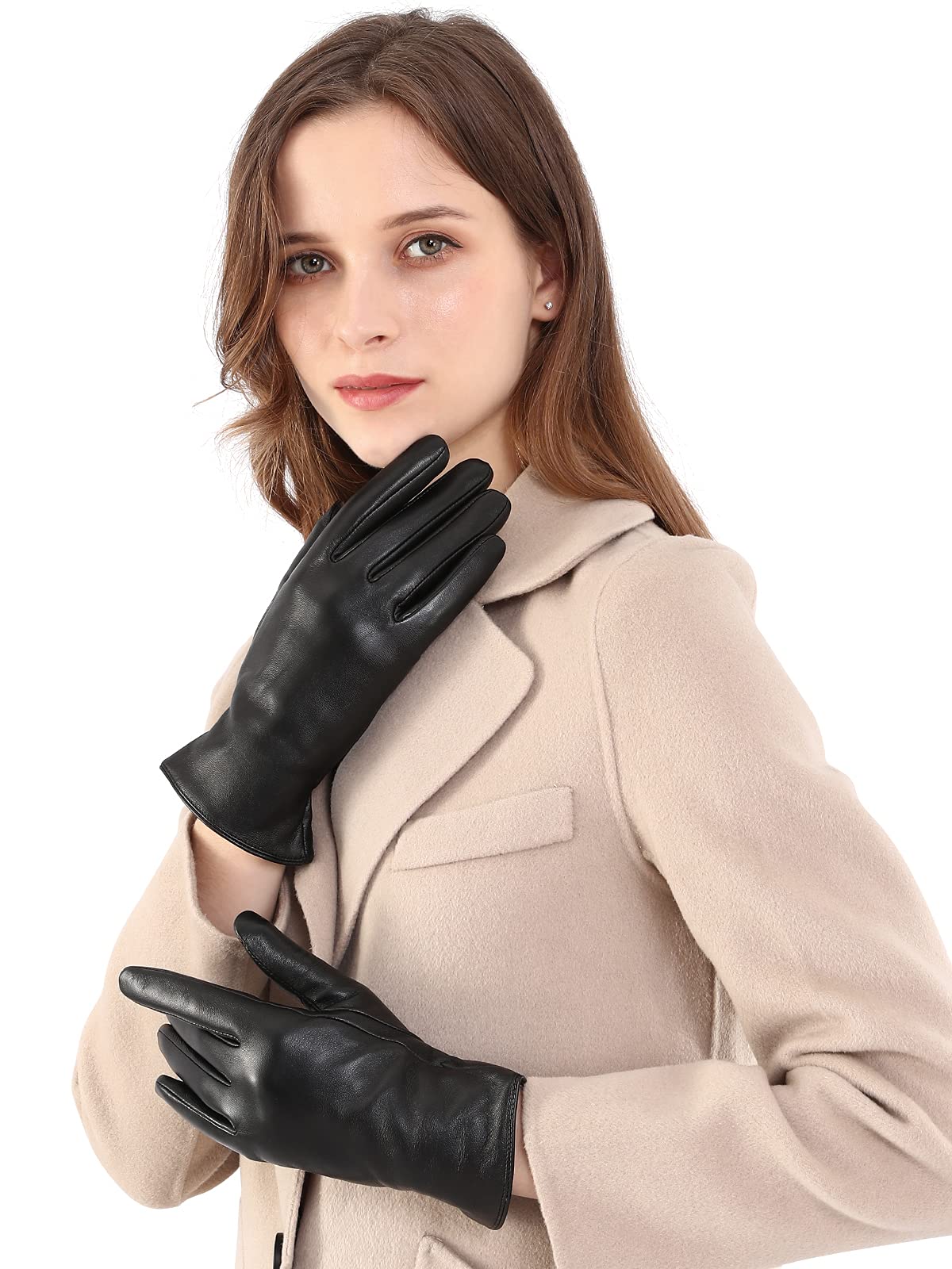 Vislivin Full-Hand Womens Touch screen Gloves Genuine Leather Gloves Warm Winter Texting Driving Glove Black M