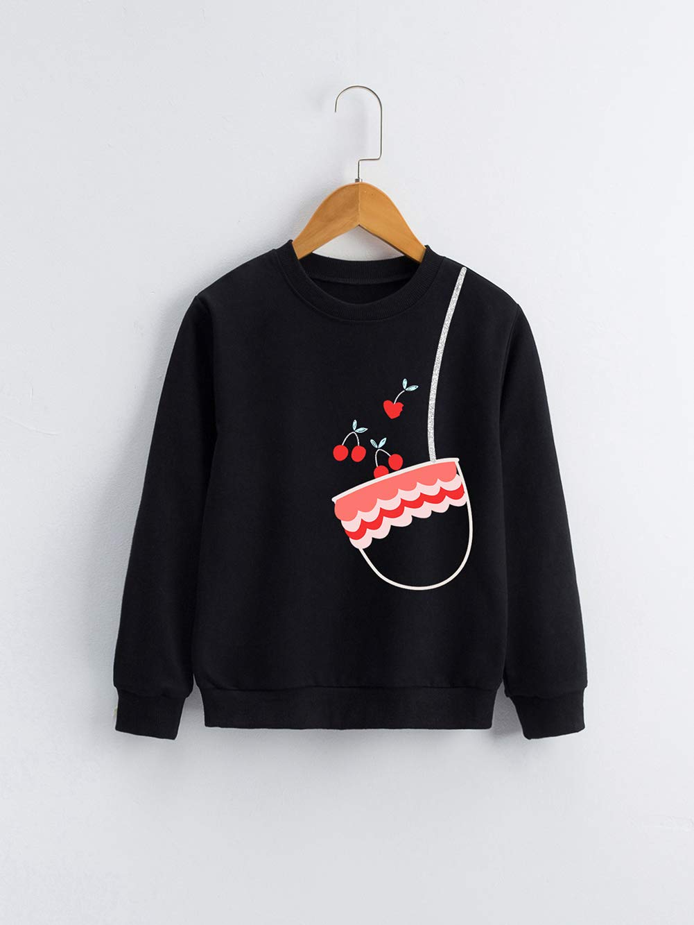 XLXUXU Toddler Girls Pullover Tops Cute Graphic Print Sweatshirt Kids Crewneck Long Sleeve T Shirts Black-Cherry