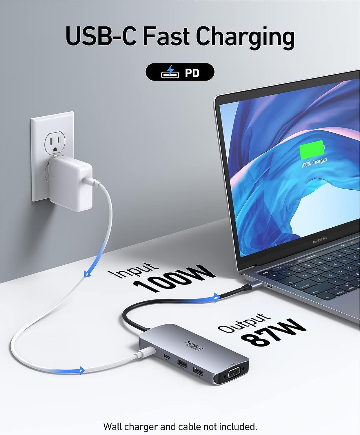 USB C Docking Station Dual HDMI Monitor Adapter, Selore USB C Hub 3 Monitors Adapter with Dual HDMI, Displayport, VGA, 100W PD Charging, 2USB A 2.0,USB C 2.0 Ports Adapter for Dell, Light Grey