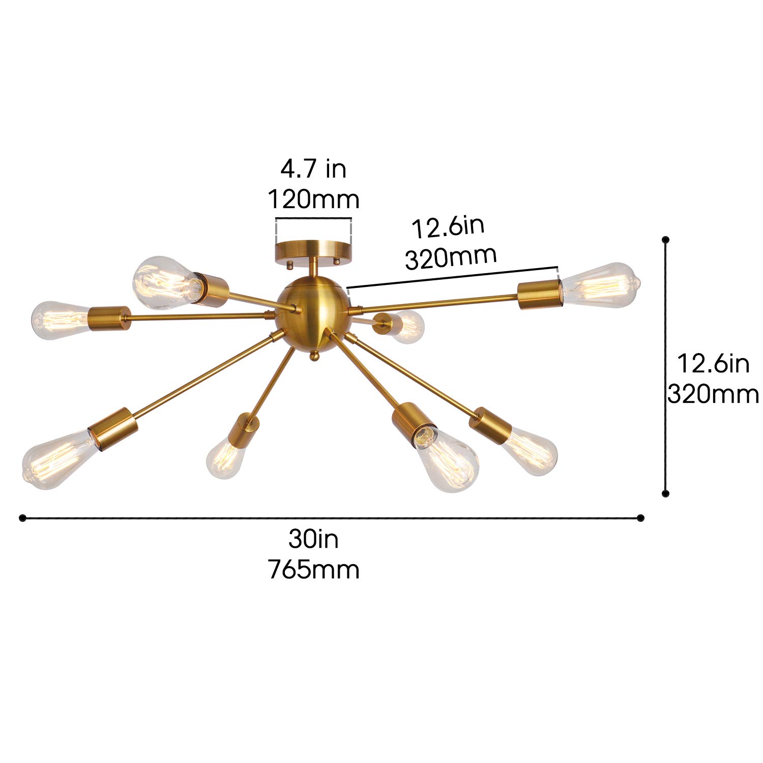 Walnut Tree Sputnik Chandelier 6 Lights Modern Pendant Lighting Ceiling Light Fixture, Brass, Bedroom Living Room Kitchen Hallway