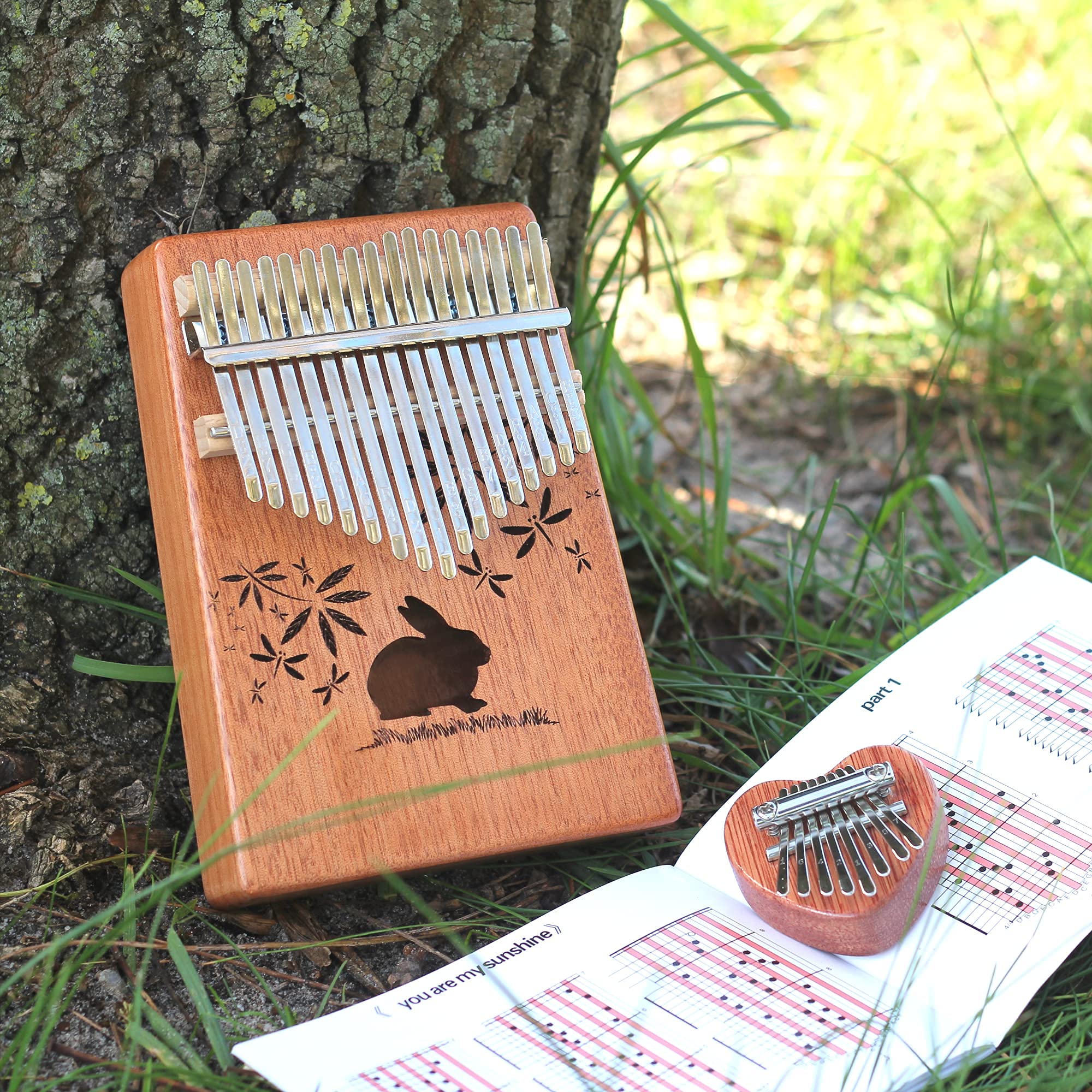 Zoanaz Kalimba Thumb Piano 17 Keys and Mini Kalimba 8 Keys. Gift Box Includes 2 Kalimbas Cute Bunny Heart Shape. Complete Set of Mbira Finger Piano