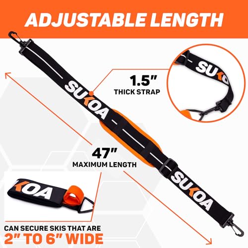 Sukoa Ski & Pole Carrier Straps – Shoulder Sling with Cushioned Holder Protects from Scratches – Downhill Skiing Backcountry Gear Ski Accessories for Men and Women
