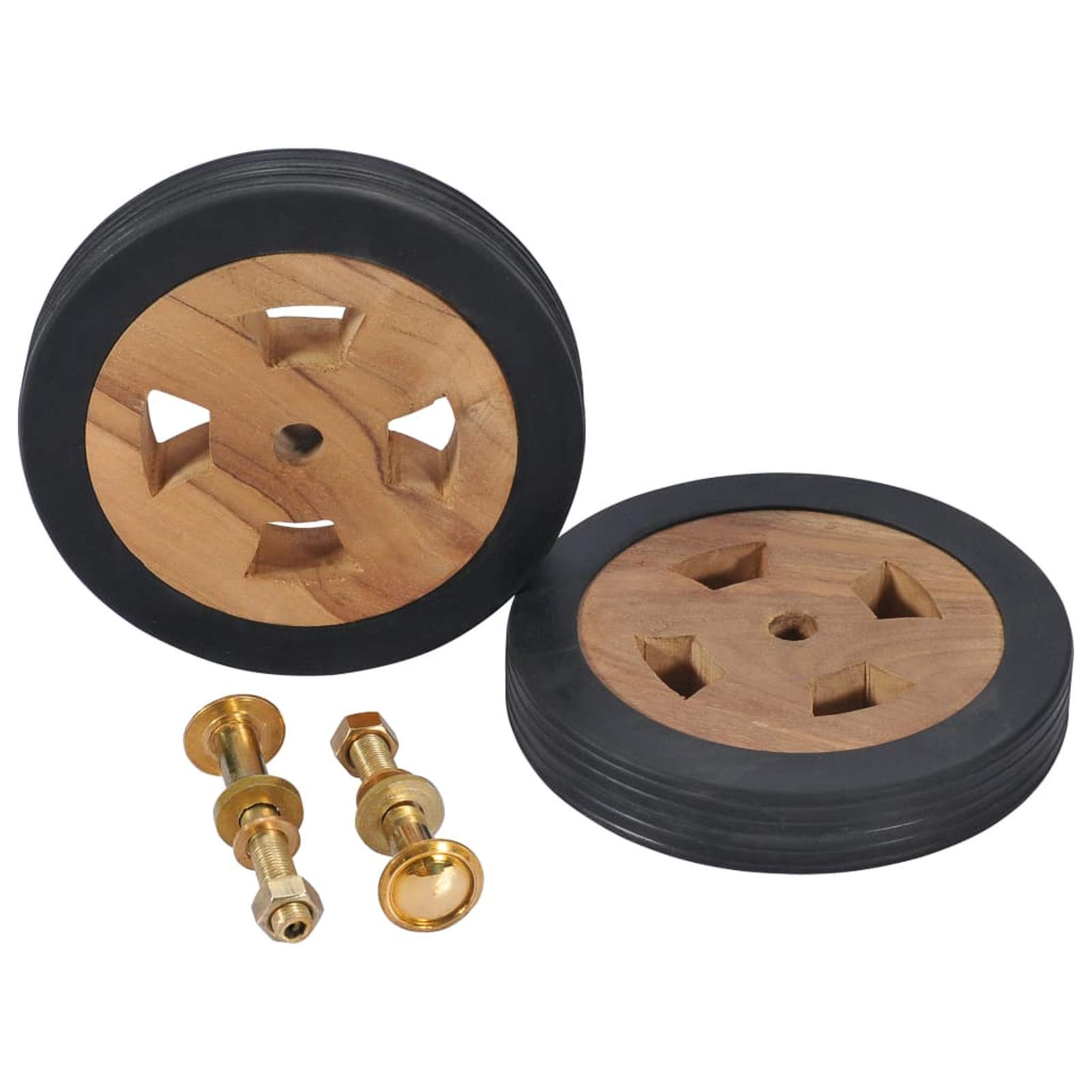 Tidyard 2 Piece Sunlounger Spare Wheels Solid Teak Wood Wheels Wrapped with Rubber Set Sun Lounger for Patio, Garden