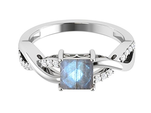 Shine Jewel Princess Cut Labradorite Gemstone 925 Sterling Silver Twisted Infinity Wedding Ring (5.5)