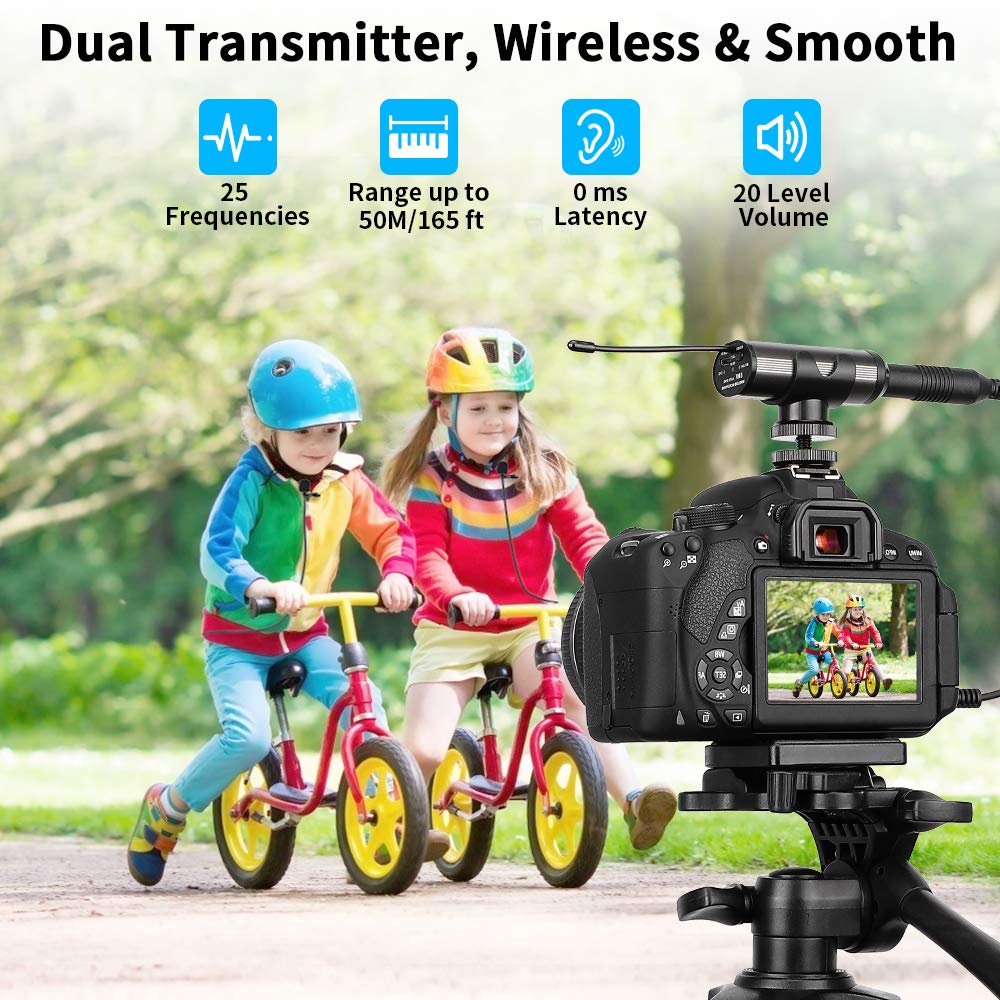 Travor Dual Wireless Lavalier Microphone System with Headset/Lapel Mics with Noise Reduction for DSLR Camera, Smartphones, PA Speaker, Podcast, YouTube, Interview, Vlogging, Video Recording