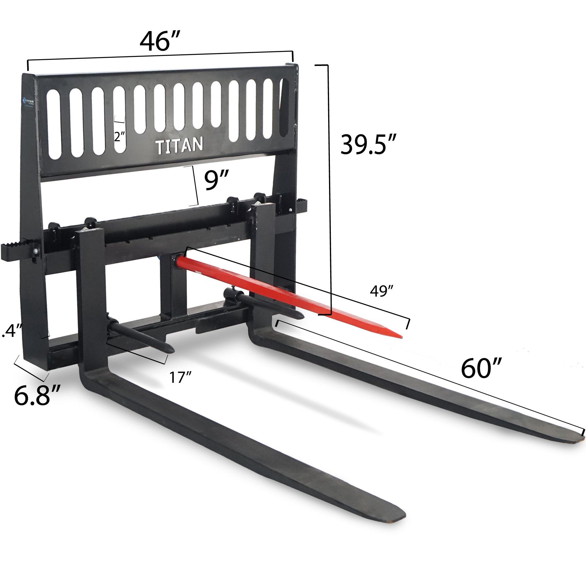 Titan Attachments HD Pallet Fork and Hay Spear Attachment 60" Blades Quick Tach