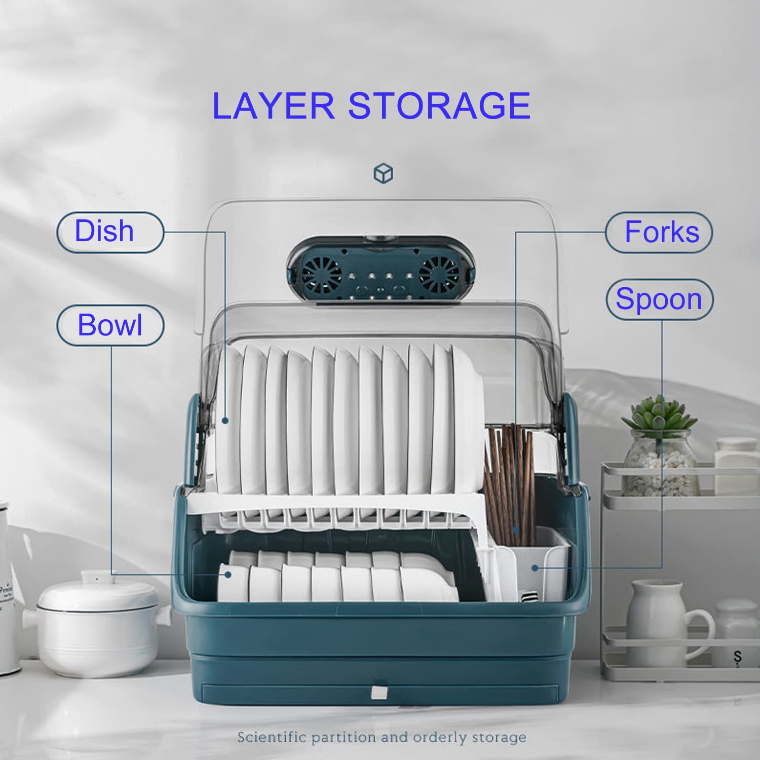 xuxinpai Kitchen Plate Cup Dish Drying Rack Tray Cutlery Dish Drainer Storage Case for Dish Dustproof USB Drain Board with Lid Cover Dish Racks