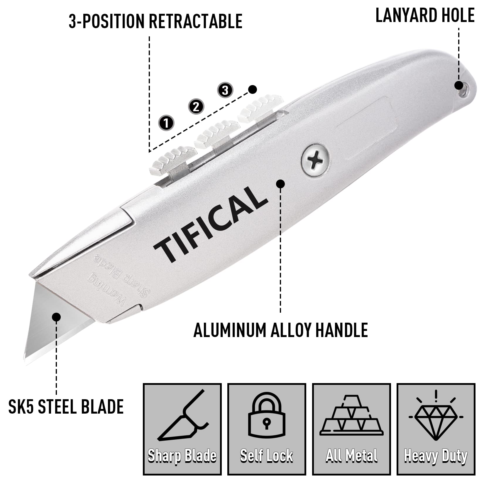TIFICAL 2-Pack Box Cutter Utility Knife, Box Cutter Retractable with 3-Position Auto-Lock, Sharp SK5 Blade Box Cutters, Box Cutters Retractable Heavy Duty with Ergonomic Handle Exacto Knife, Orange