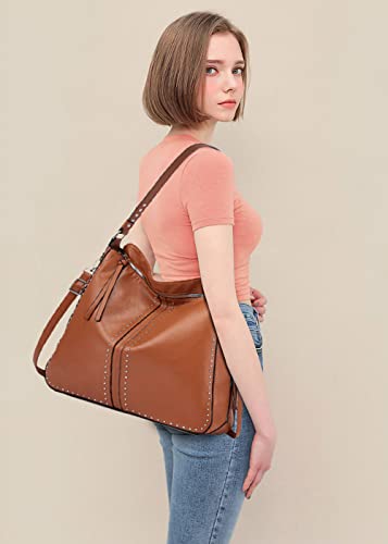 Viviphanhy Women Large hobo Leather tote concealed carry purses shoulder crossbody bags sets(Brown)