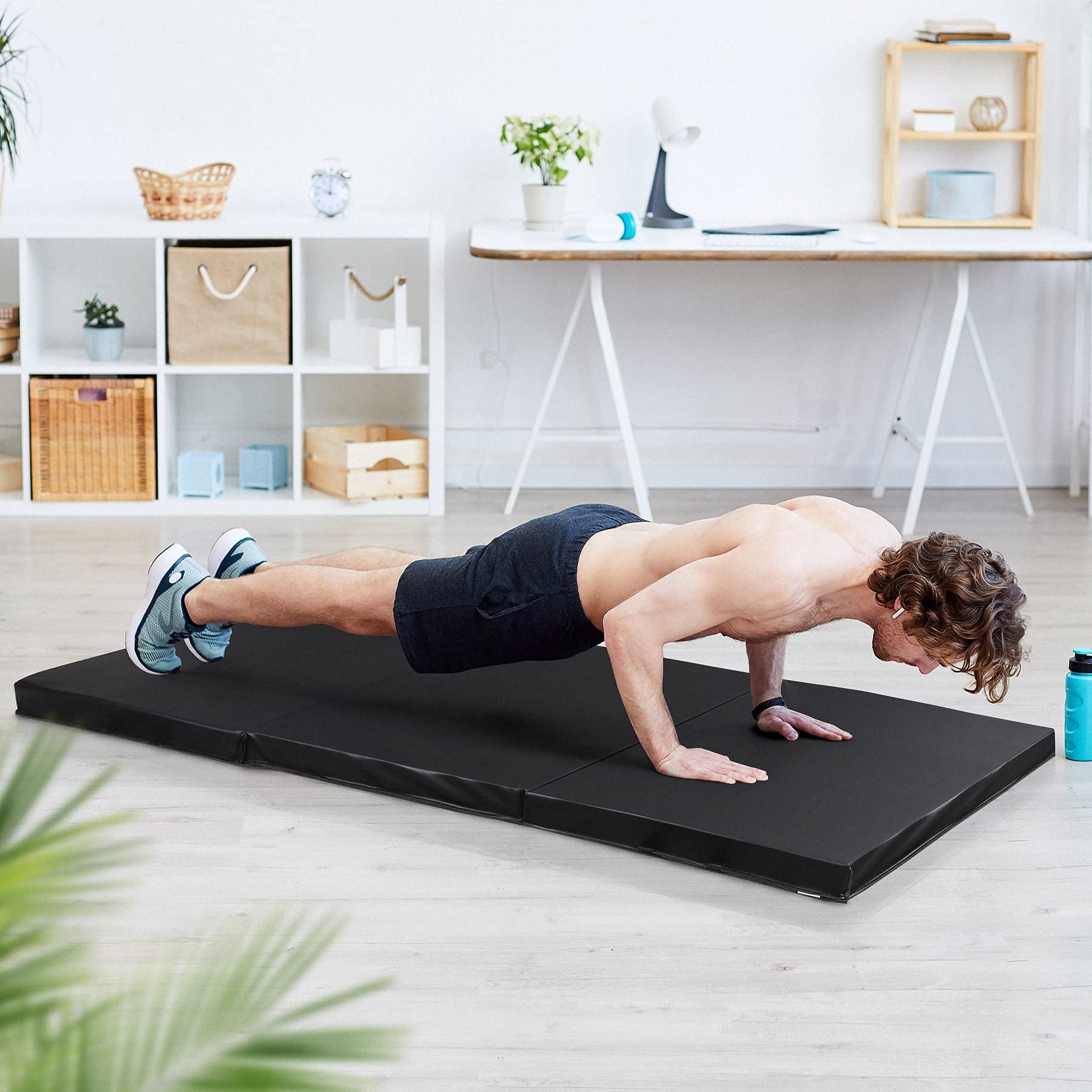 ZENY 2ββ Thick Tri-fold Folding Gym Exercise Mat Extra Thick Gymnastics MatTumbling Mat with Carrying Handles for Home Workout, Core Workouts, Stretching, MMA, Yoga (black)
