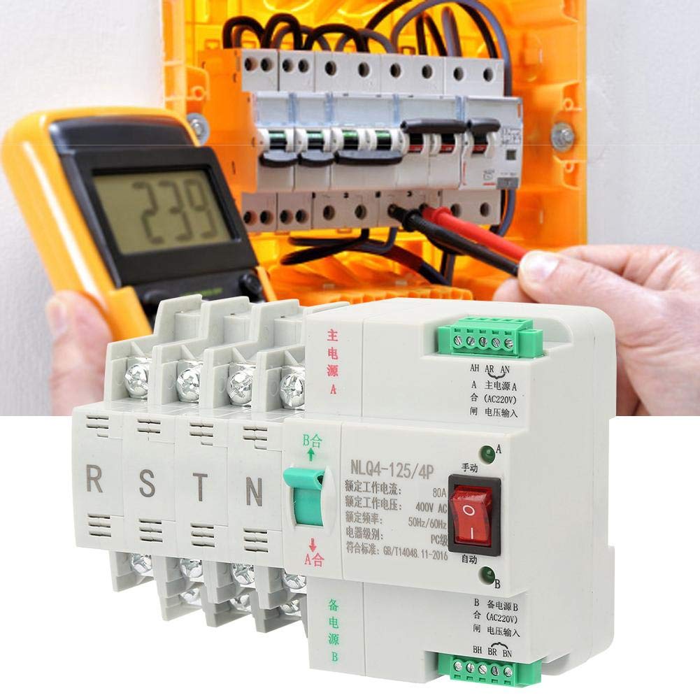Transfer Switch 4P, AC 400V 63/80/100A Dual Power Automatic Transfer Toggle Switch,Effectively Protect Your Electricity Safety and Stability(80A)