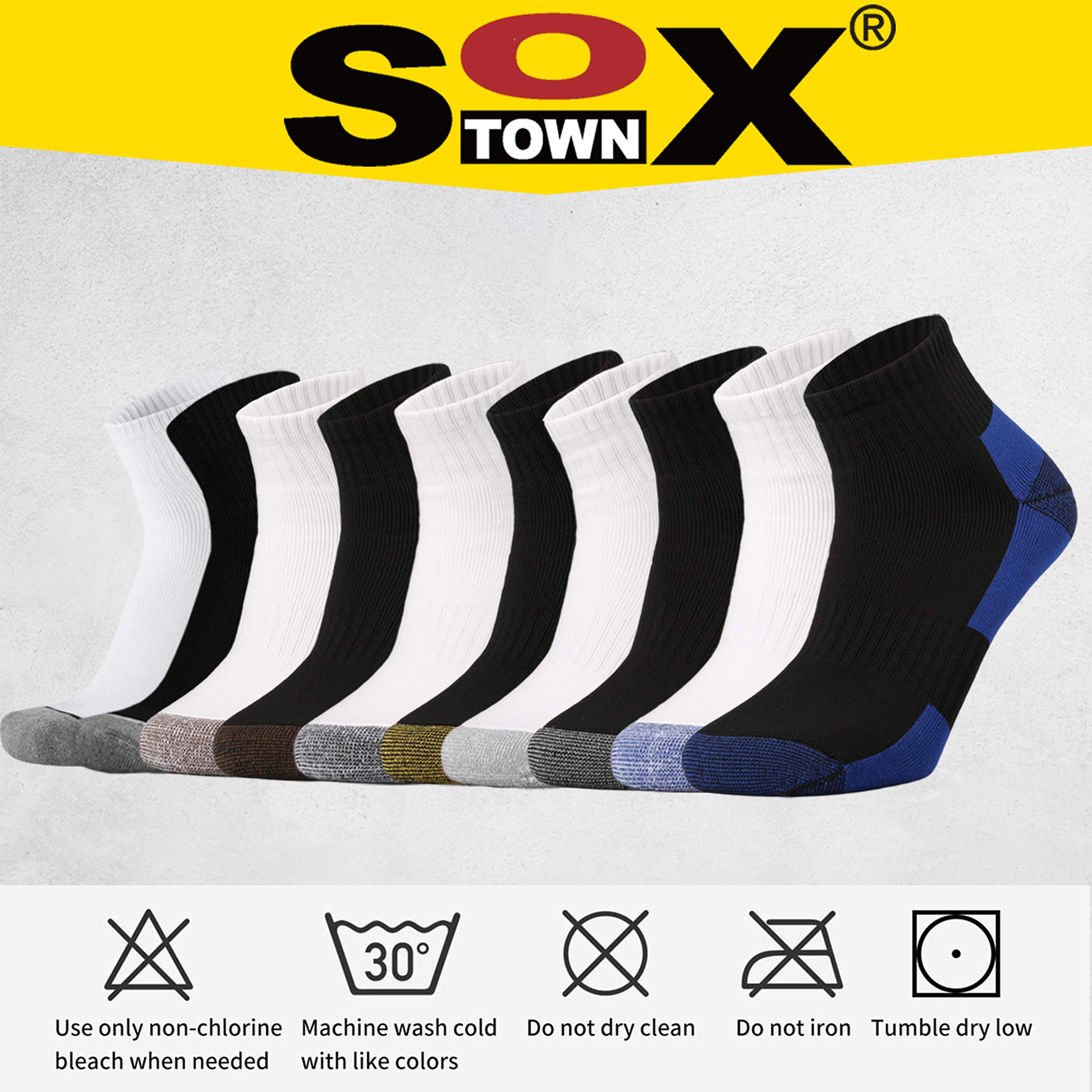 SOX TOWN Moisture Wicking Performance Work Boots Heavy Cushion Low Cut Socks Men 10 Pack(WhiteBlue L)