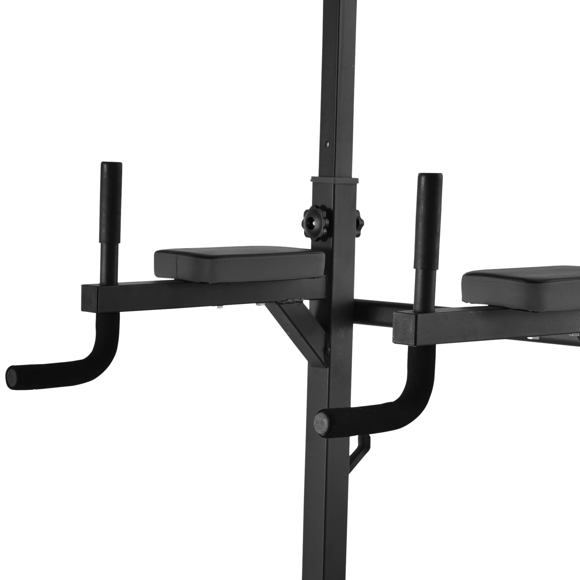 Soozier Pull Up Dip Station, Foldable Power Rack with Adjustable Weight Bench, Multi-Function Power Tower Workout Station for Home Gym Strength Training