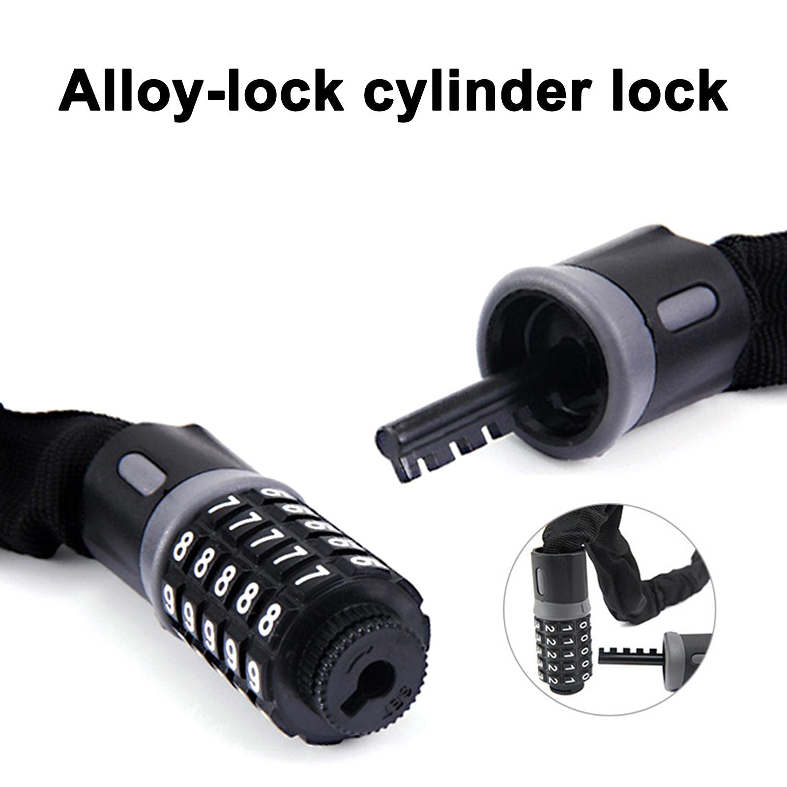 Xinrimoy Bike Chain Lock, 5 Digits Codes Resettable Combination Bike Lock, Outdoors Multifunctional Steel Cable Code Lock for Bicycle, Motorcycles, Scooters, Length 1.2m