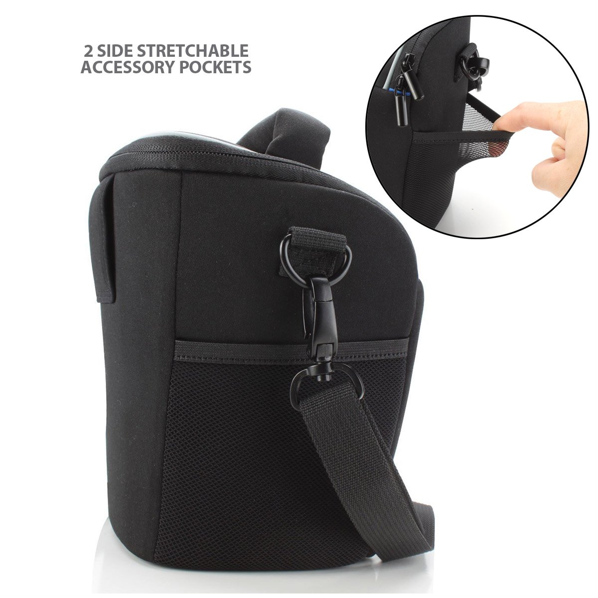 USA Gear DSLR Camera Case for Men and Women with Top Loading Accessibility, Adjustable Shoulder, Small Camera Sling Bag, Travel Padded Handle - Camera Holster Bag for Nikon, Canon, Panasonic (Black)