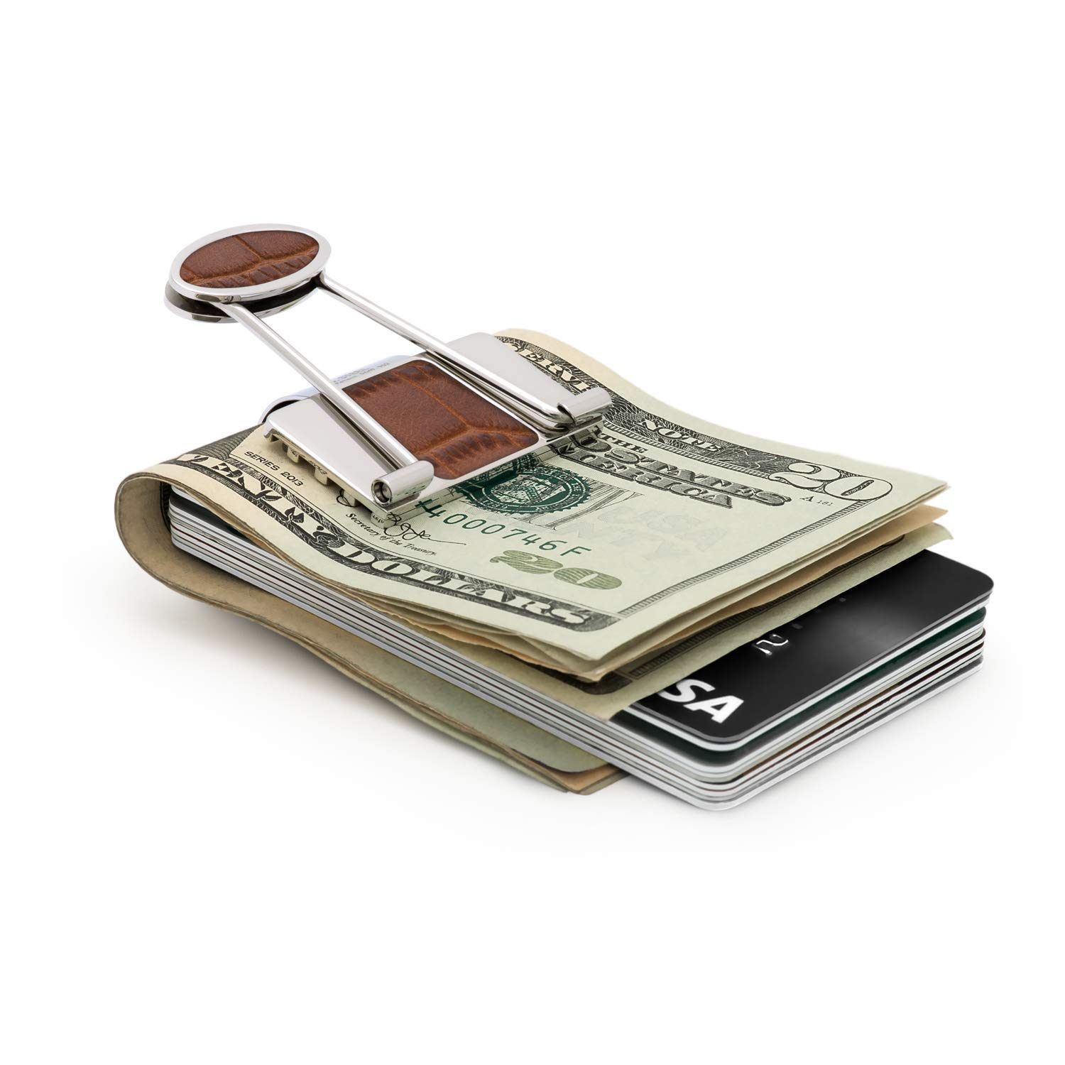 Speidel Men's Money Clip Stainless Steel with Genuine Leather Inserts