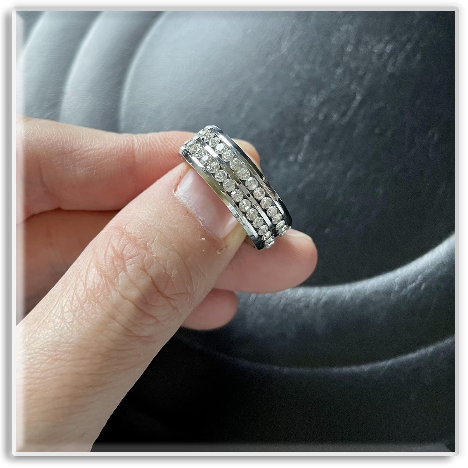 Xusamss Fashion Stainless Steel Double Iced Out Crystal Band Ring(White(10))