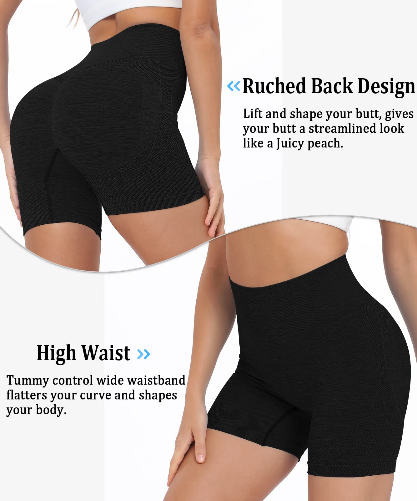 YAMOM Women’s Seamless Biker Shorts Workout Gym High Waisted Butt Lifting Shorts Scrunch Booty Yoga Shorts