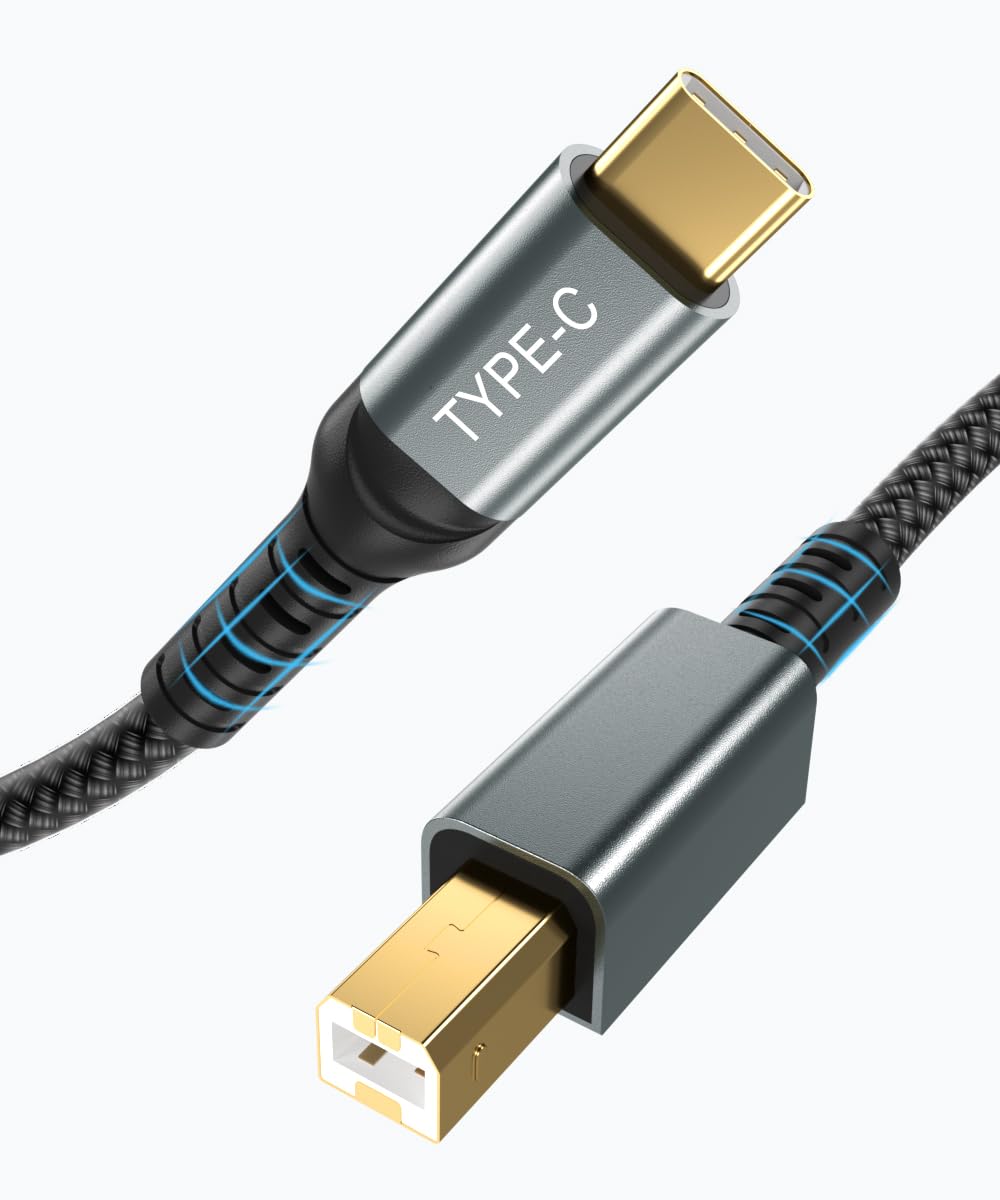 USB C Printer Cable - 6 FT Nylon USB C Printer Cord for MacBook Pro/Air, USB C MIDI Cable Compatible with Yamaha Piano MIDI Keyboard, DAC, DJ Controller for iPad Pro - Fast and Stable Data Transfer!