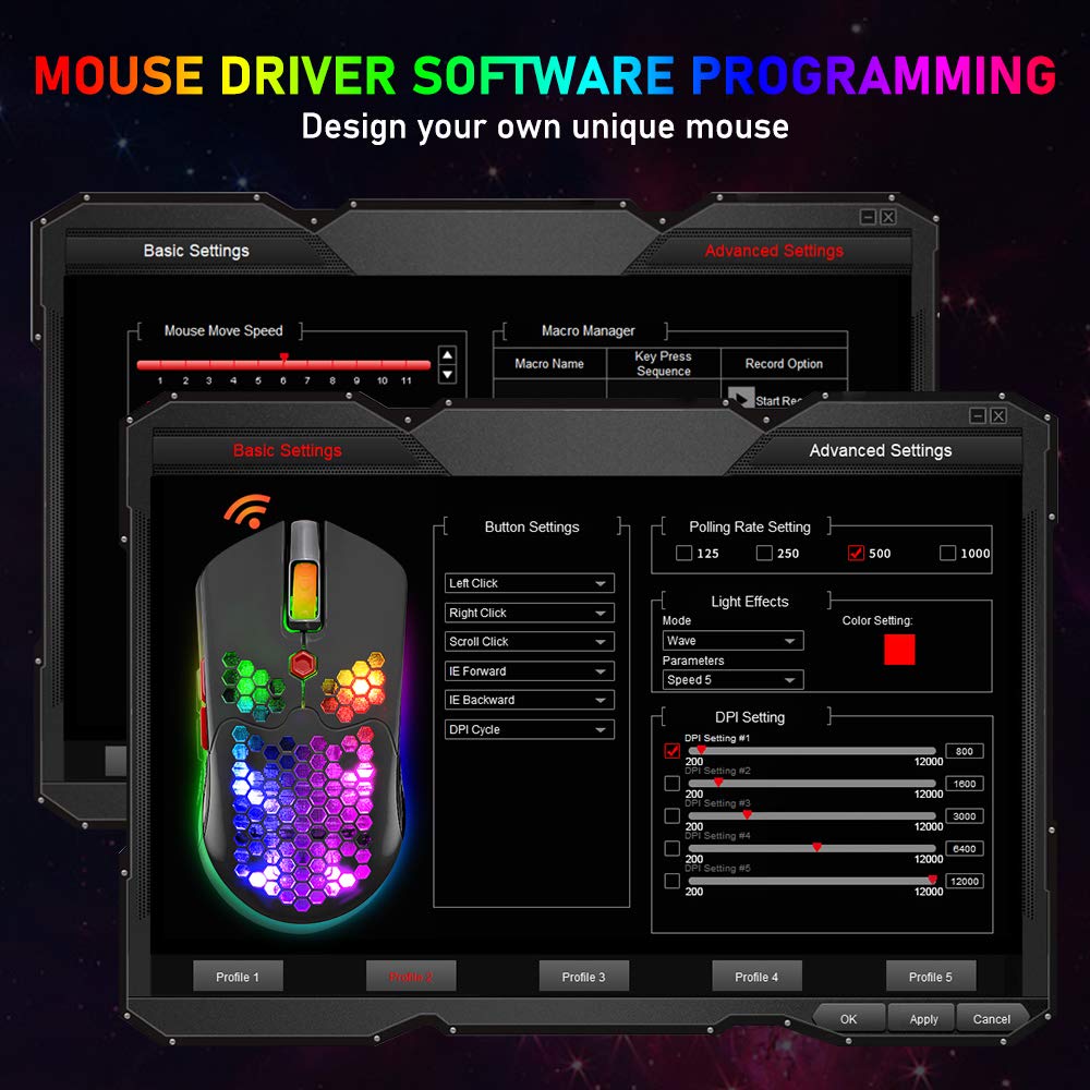 Wireless Gaming Mouse,Two Modes Wireless/wired RGB Gaming Mouse with Ultralight Honeycomb Shell,Pixart 3325 12000 DPI,Rechargeable 800mA Battery,Programmable Driver for PC Gamers(Macaron Green)