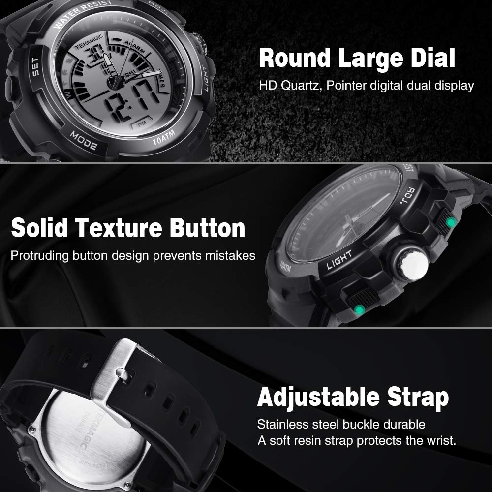 TEKMAGIC 10ATM Waterproof Digital Scuba Diving Watch 100m Underwater for Swimming and Running with Stopwatch and Luminous LCD Display Built-in