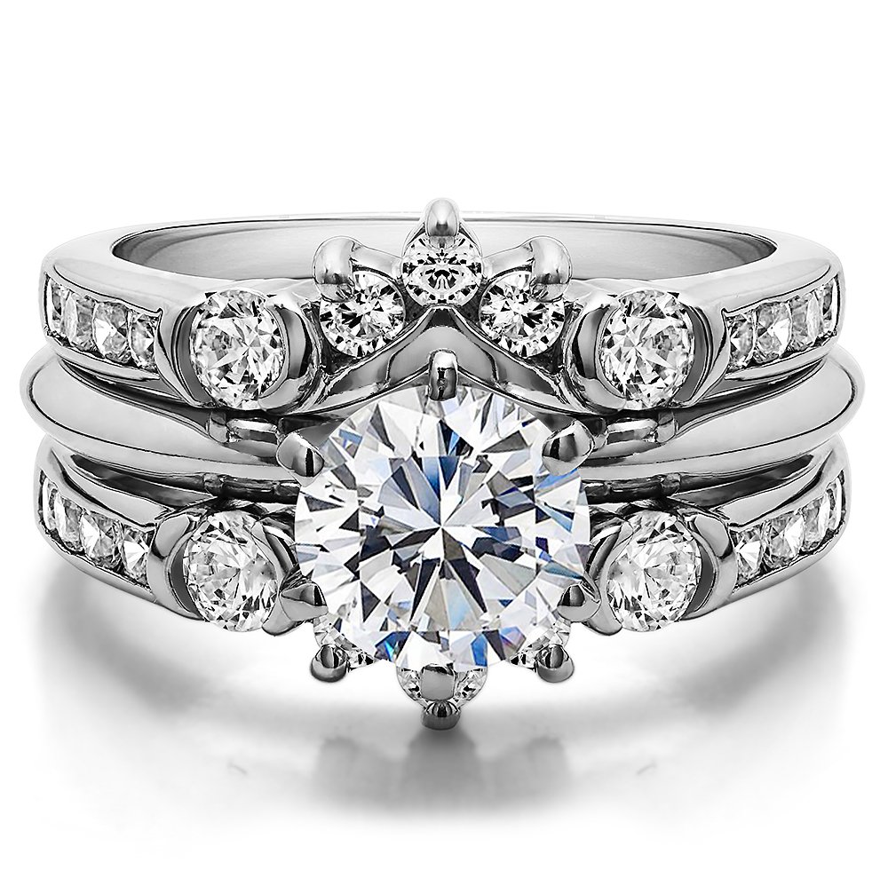 TwoBirch 1.01 Ct. Half Halo Prong and Channel Set Ring Guard in Sterling Silver with Cubic Zirconia (Size 6)