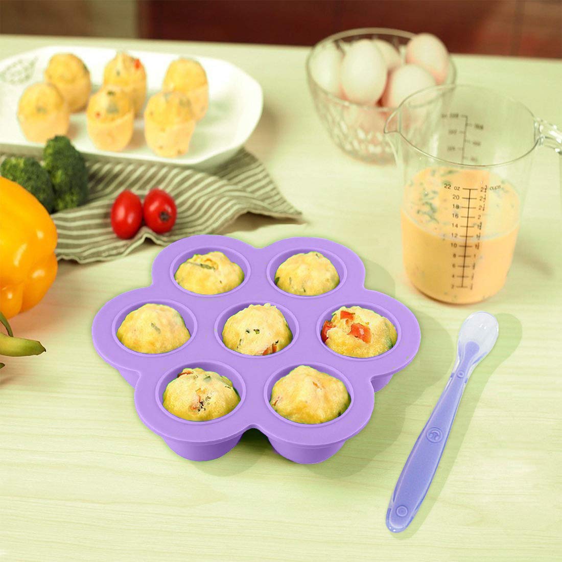 Pressure Cooker Accessories with Silicone Egg Bites Molds and Steamer Rack Trivet with Heat Resistant Handles Compatible with Instant Pot Accessories 6 Qt 8 Quart, 3 Pcs with 2 Bonus Spoons (Purple)
