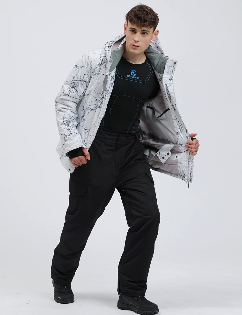 YEEFINE Men's Ski Suit Waterproof Snowsuit Winter Ski Jacket and Pants Set Outdoor Warm Snow Snowboard Suit (C2+AG, M)