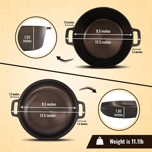 Smooth and Polished Cast Iron Dutch Oven by StarBlue β 5 qt Cast Iron with 10 Inches Diameter, 2 in 1 Multipurpose Skillet and Pot for Non-Stick Cooking