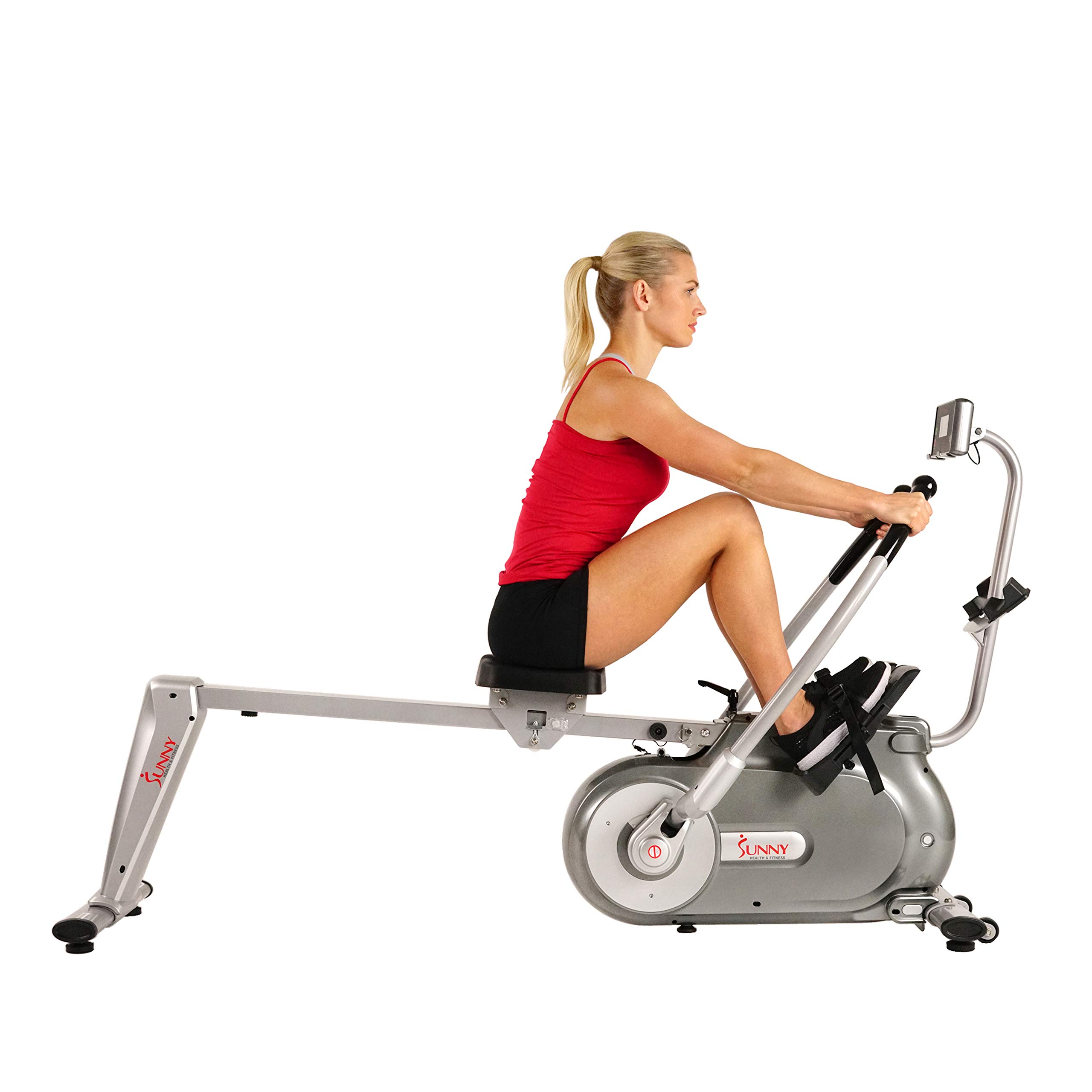 Sunny Health & Fitness Full Motion Magnetic Rowing Machine Rower with Advanced LCD Display, Elevated Seat, 265 LB Max Weight and Foldable - SF-RW5864