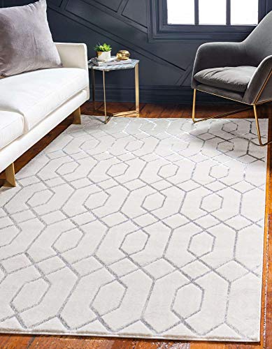 Unique Loom Glam Collection Area Rug - Trellis (3' 3" x 5' 3" Rectangle, White Silver/ Silver)