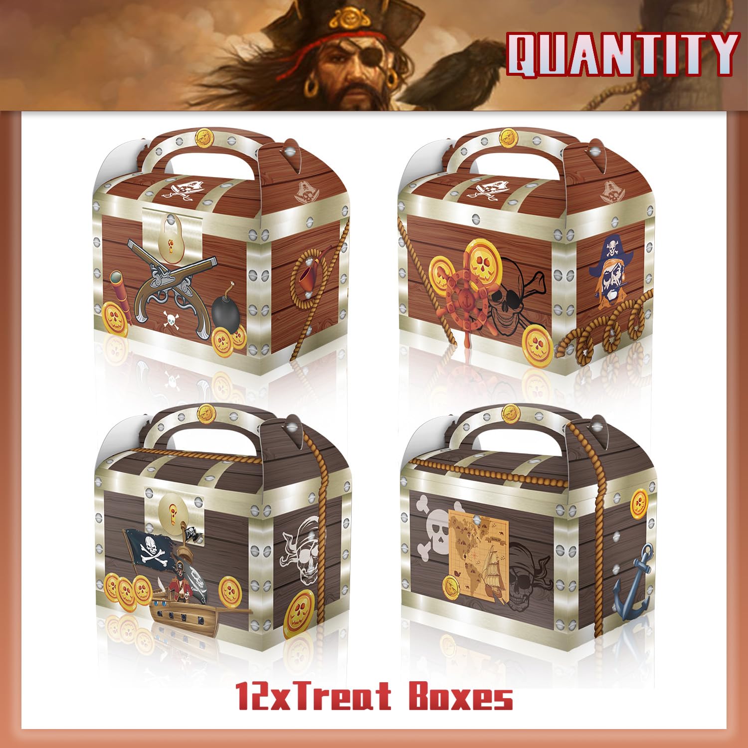 Treasure Chest Party Favor Box，Pirate Treasure Chest For Kids，Pirate Birthday Party Supplies,12Pce Pirate Gift Box