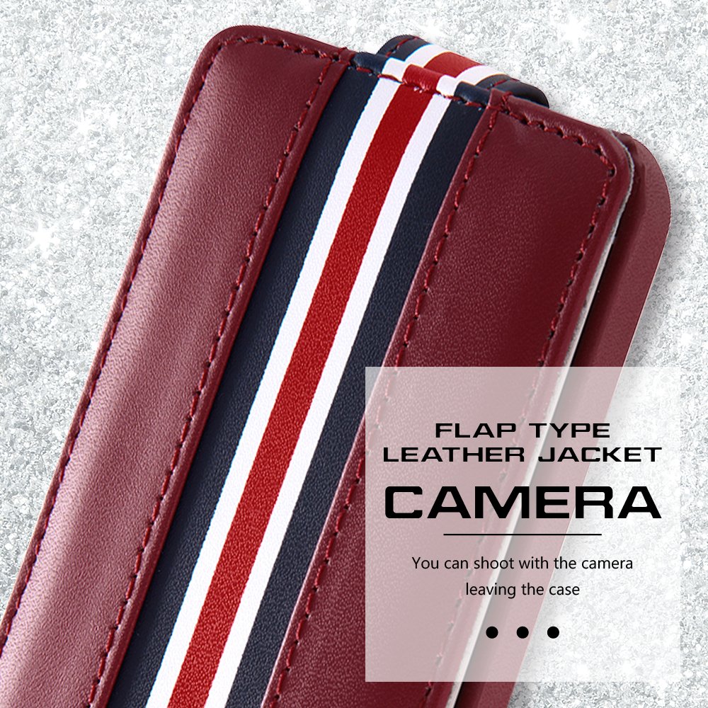 Synthetic Leather Flap Style Case for iPhone 5 (Red/Red Navy Line)