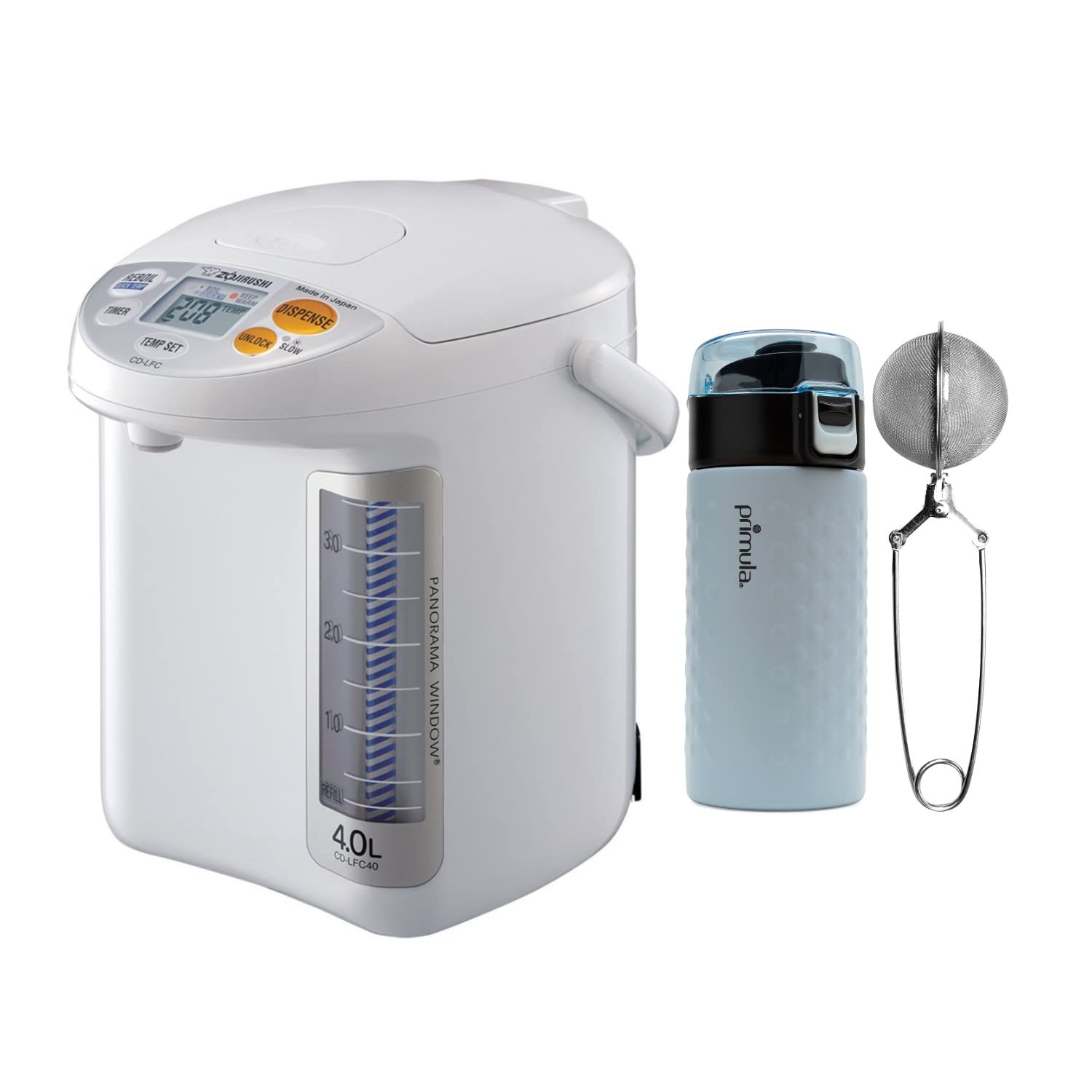 Zojirushi CD-LFC40 Micom Water Boiler and Warmer (135 oz, White) with Primula Hamilton 12 oz Tumbler and Tea Infuser Bundle (3 Items)