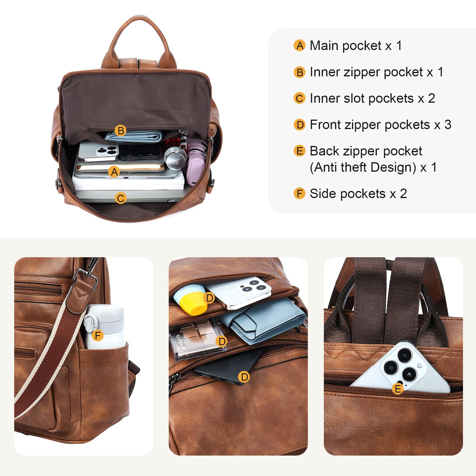 Telena Womens Backpack Purse Vegan Leather Large Travel Backpack College Shoulder Bag with Tassel Yellow