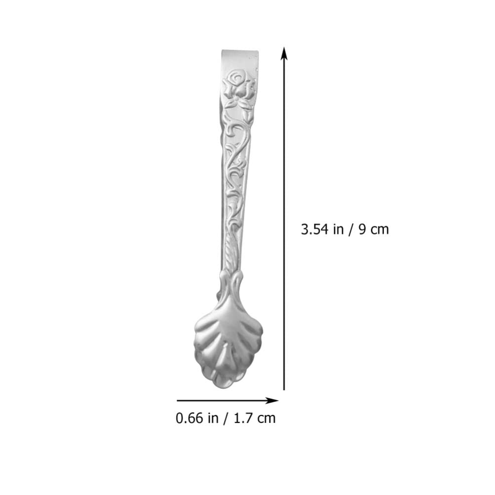 UPKOCH Ice Tong Sugar Cube Clip: Metal Sugar Tongs Vintage Rose Relief Stainless Steel Ice Cube Tong Small Food Clips for Appetizer Dessert Kitchen Silver