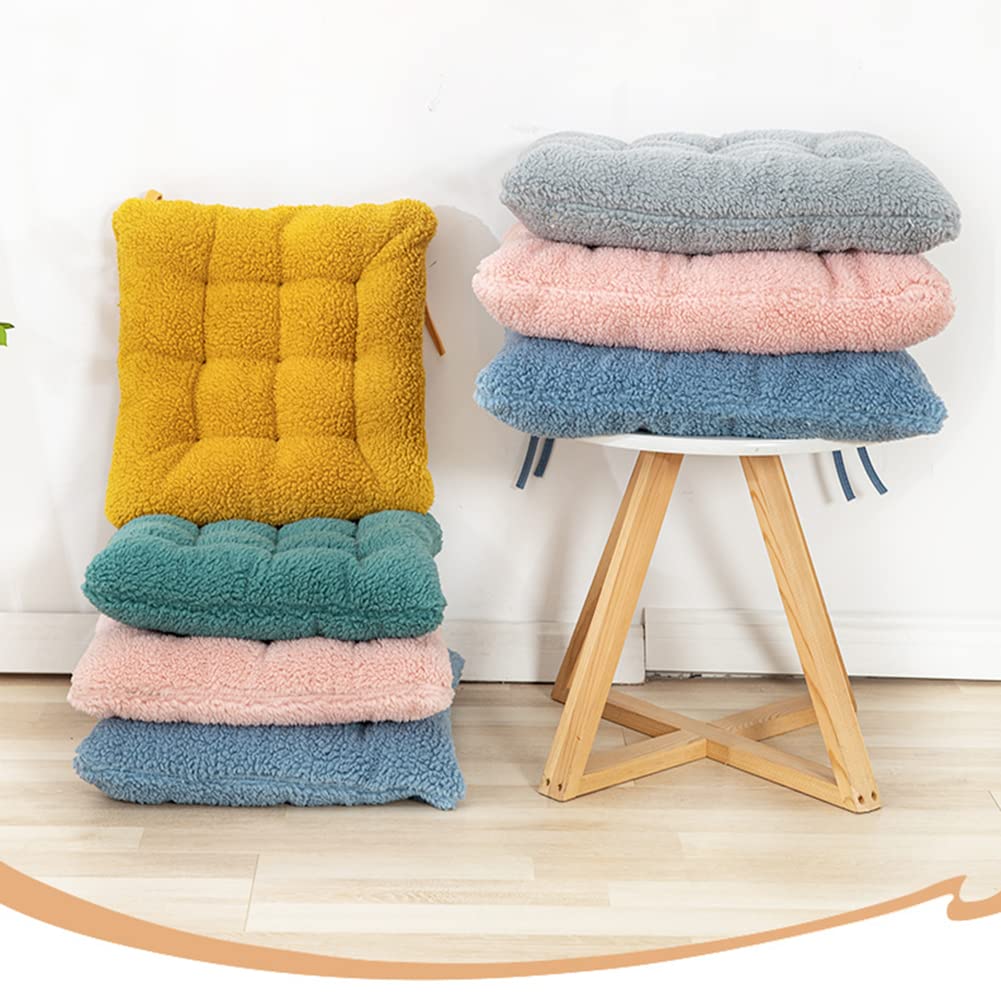 XSlive Soft Fleece Chair Pad with Ties,Fluffy Thick Sherpa Wool Square Seat Cushion for Winter Comfy Plush Cushion Pads for Home Office Chair (Yellow,16"x16")
