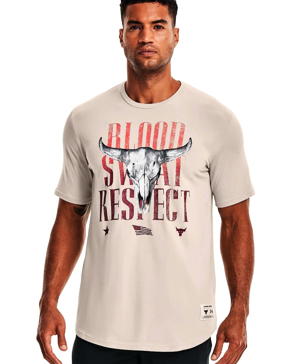Under Armour Project Rock Outlaw Tee Blood Sweat Respect Tshirt Men's XL Tan Workout Tee Gym Top