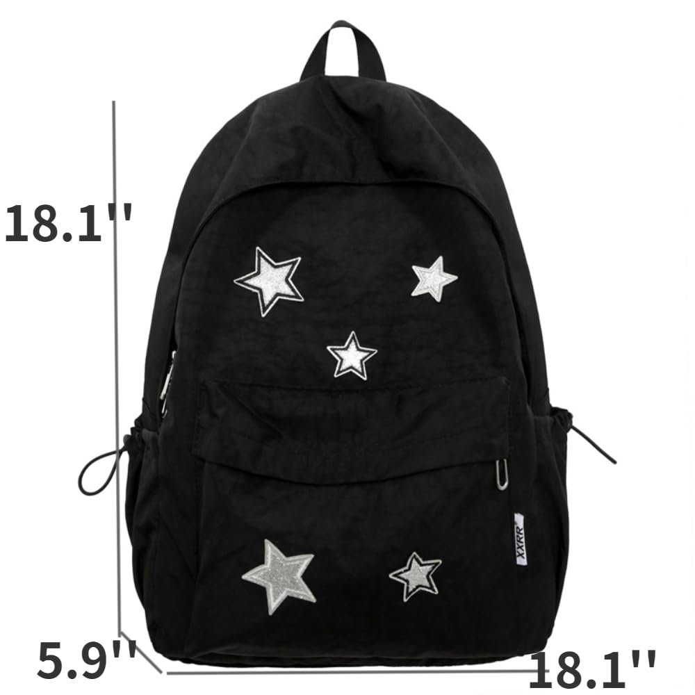 ZHSteveG Cute Backpack Star Large Capacity Kawaii Aesthetic Backpack Cute Mochilas Daypacks (black)