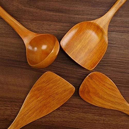 SDGH Non-stick Dinnerware Cutlery Set Wooden Cookware Fork Spoon Knife Set Kitchenware with Long Handle Spatula Flat Shovel