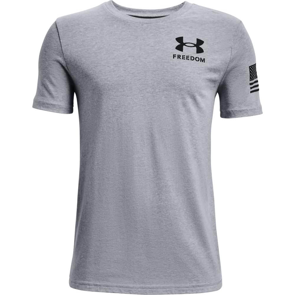 Under Armour Boys' New Freedom Flag Tshirt, Steel Light Heather (035)/Black, Youth Large