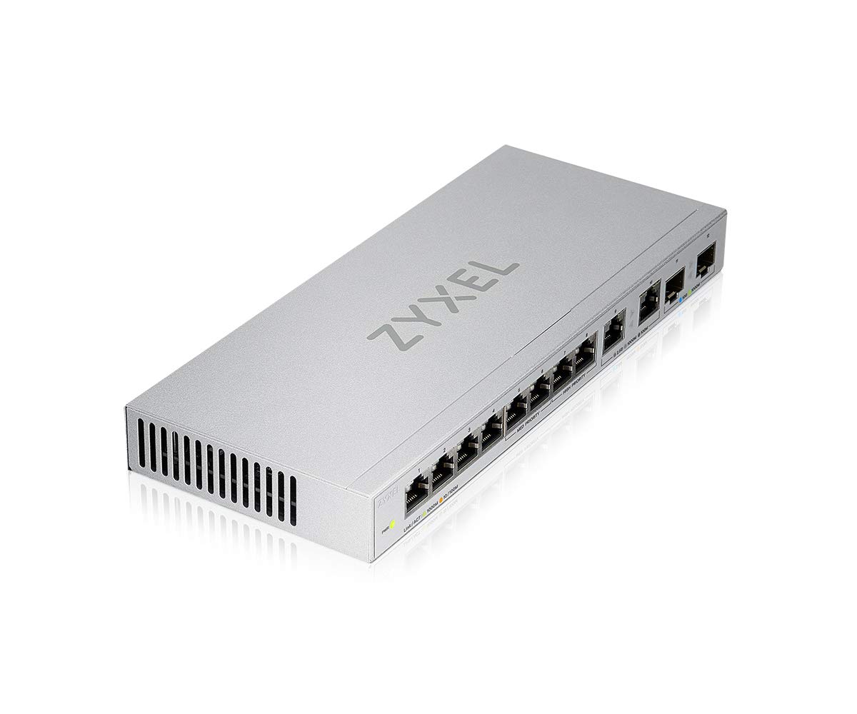 Zyxel 12-Port Multi-Gigabit Ethernet Unmanaged Switch | 2 x 2.5G | 2 x 10G SFP+ Fiber | 8 x GbE Ports | Plug & Play | Desktop or Wall-Mount | Ethernet Splitter | Limited XGS1010-12
