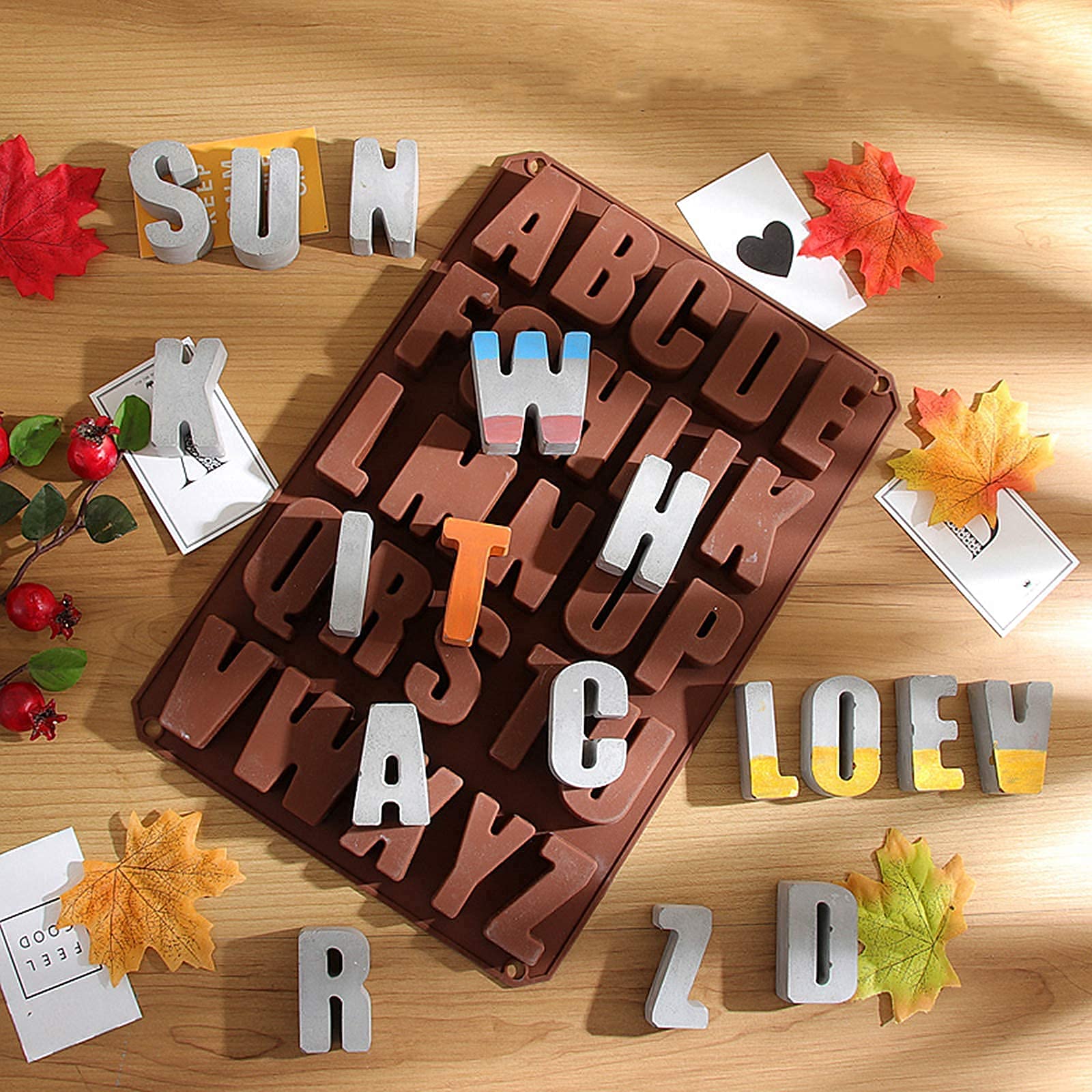 Wocuz 26 Cavities Crayon Letter Silicone Mold Larger Alphabet Baking Silicone Mold 13.2x 8.9x1.3 Inch Abc Kitchen Utensils Cake Pan Candy Making Supplies For Biscuit Ice Cube Chocolate Resin Concrete