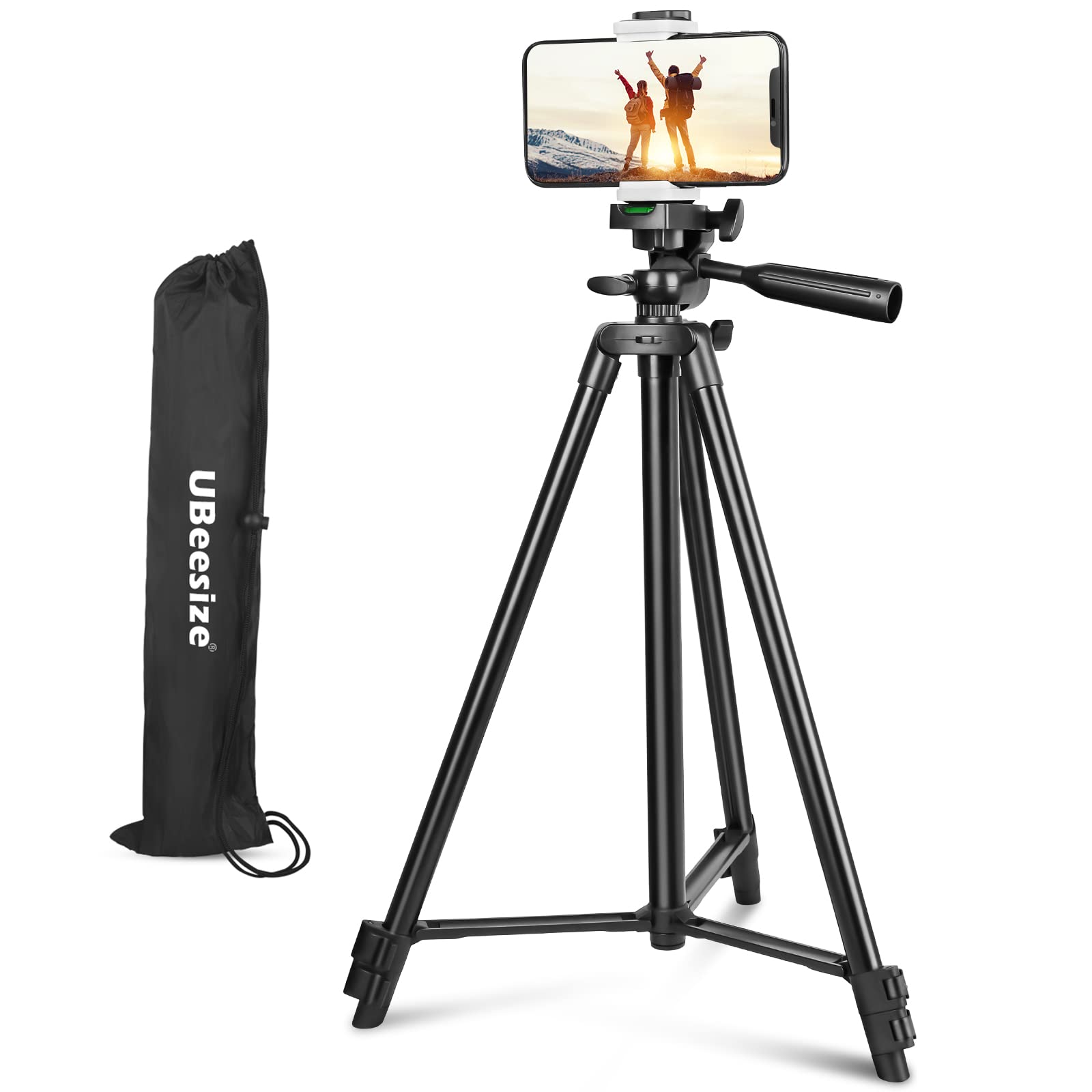 UBeesize 50-inch Lightweight Tripod for Cameras and Cell Phones, Aluminum Travel Tripod with Adjustable Phone Mount for iPhone and Android Black