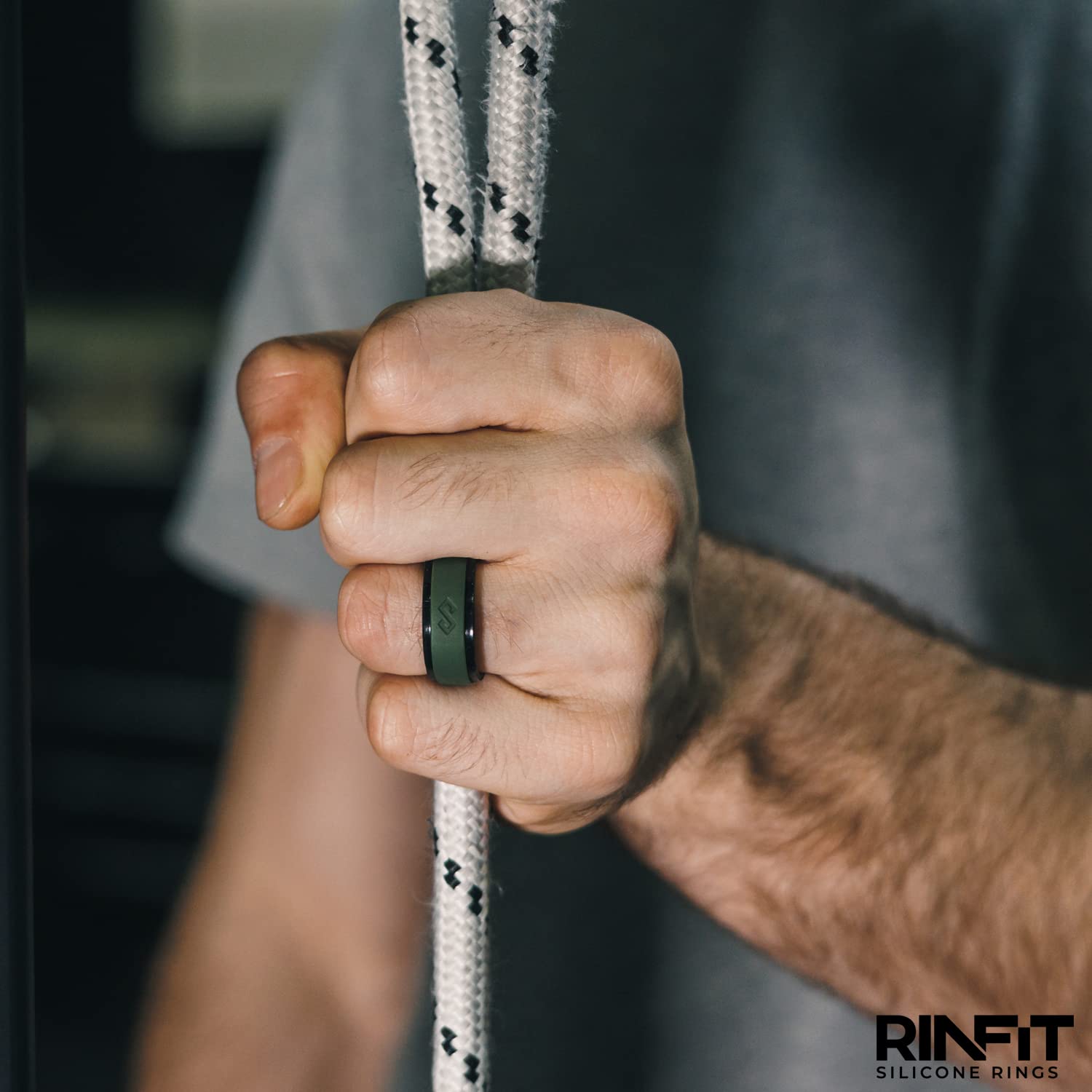 Rinfit Silicone Rings for Men - Mens Silicone Wedding Bands - Infinity Ring with 2 Layers - Rubber Wedding Ring - Patented Design - White & Black, Size 7