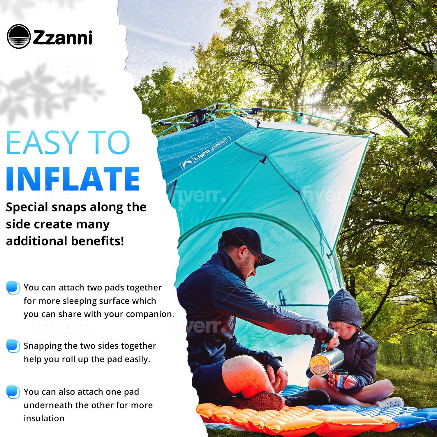 ZZANNI Camping Sleeping Pad Built-in Pump Duel Chambers Dimond Design Easy Foot Pump Inflatable Outdoor Camping Sleeping Mat Ultralight 50D Nylon (Orange)