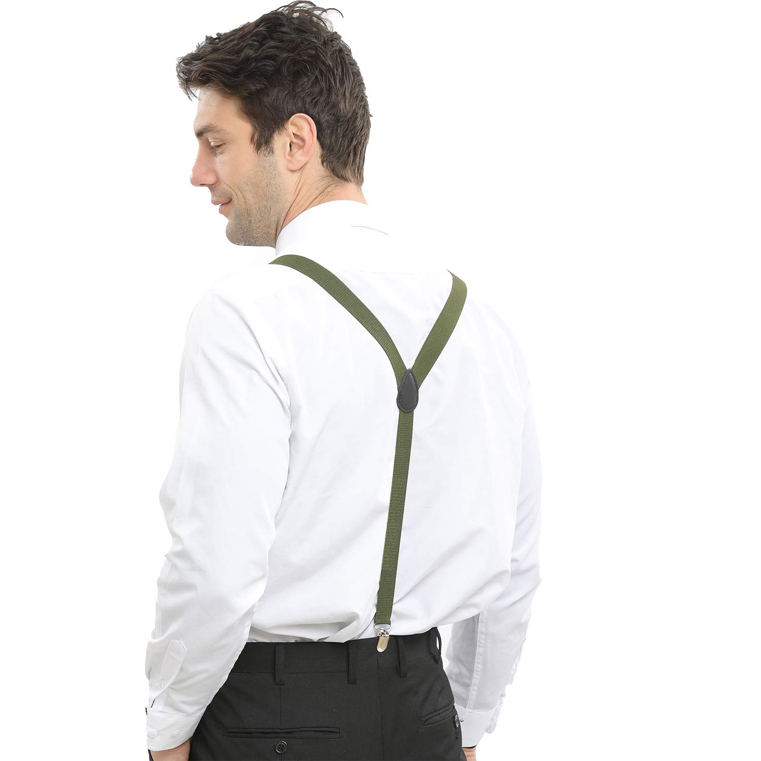 Wizland Men's Suspender Adult Suspender Solid Straight Clip Adjustable Suspender Wide Band with Heavy Duty Metal Clips Y-White Gray